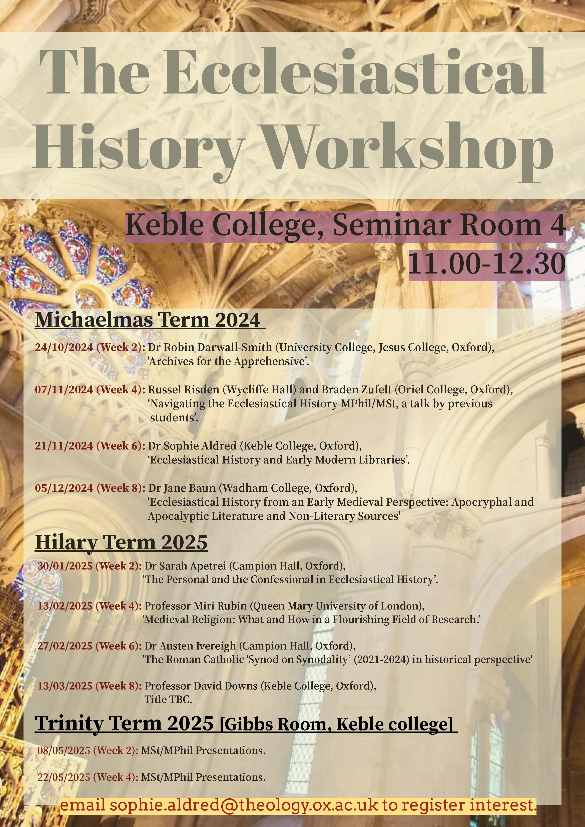 Ecclesiastical History Workshop | Faculty of Theology and Religion
